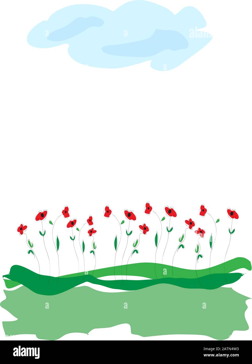 Vector background spring, poppies on the lawn, childish drawing ...