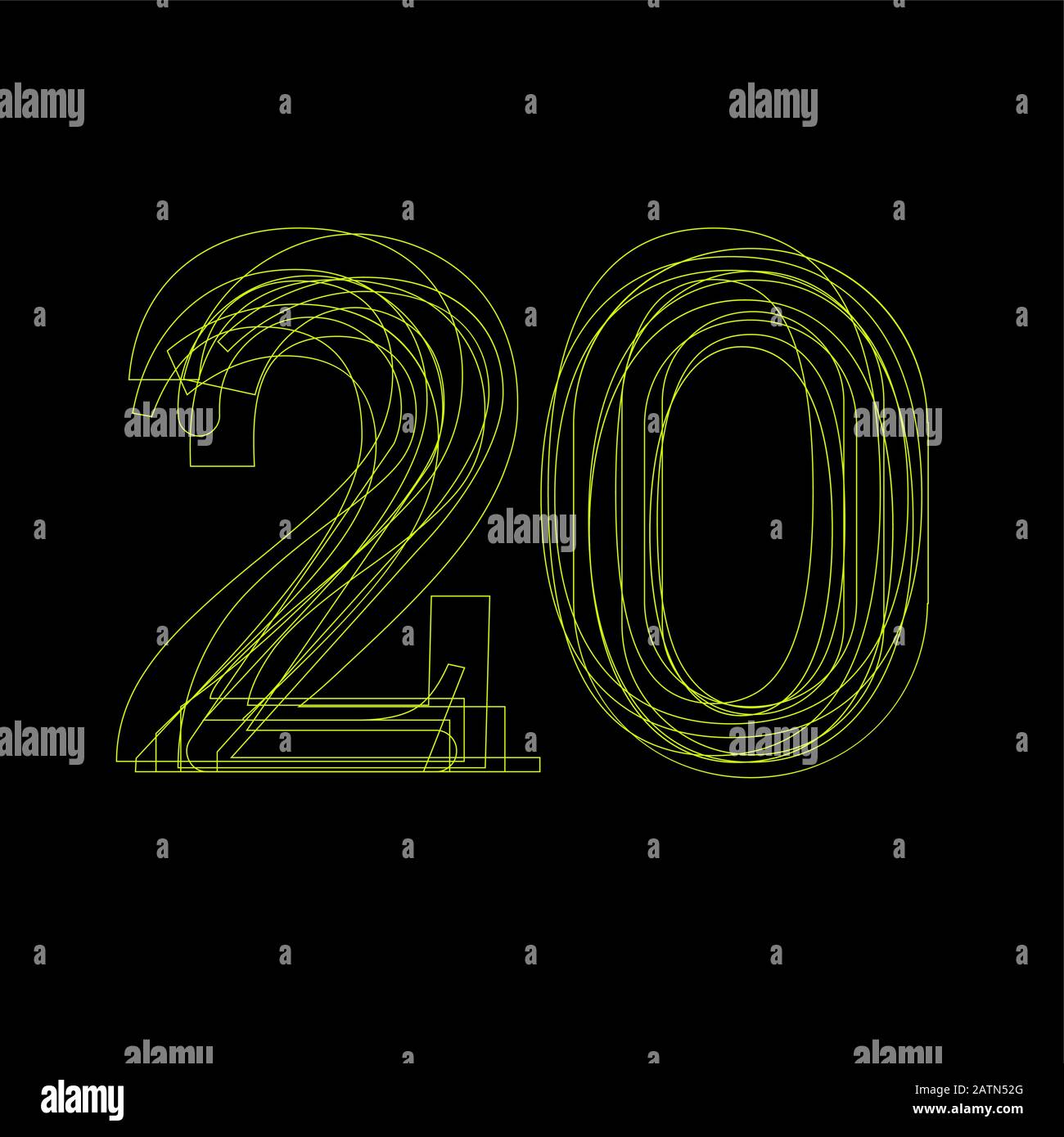 Vector sign linear fluorescent number 20, green light on black ...