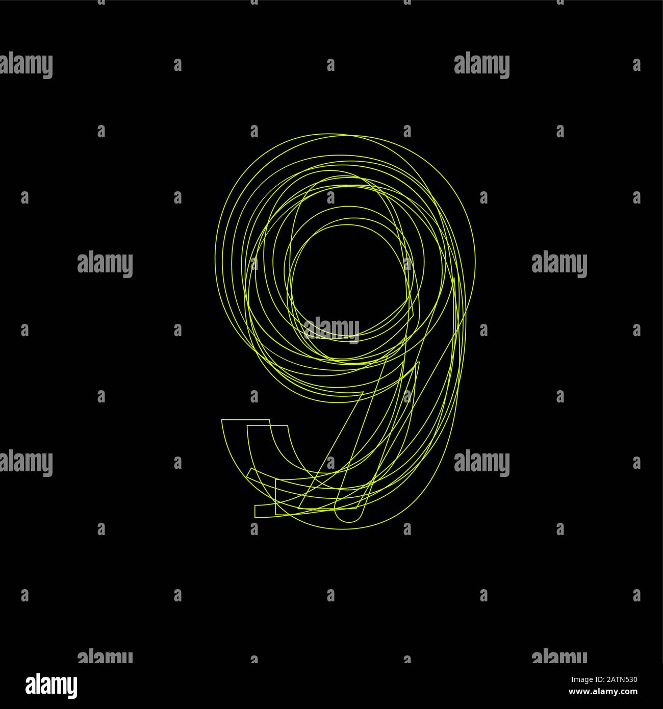 Vector sign linear fluorescent number 9, green light on black ...