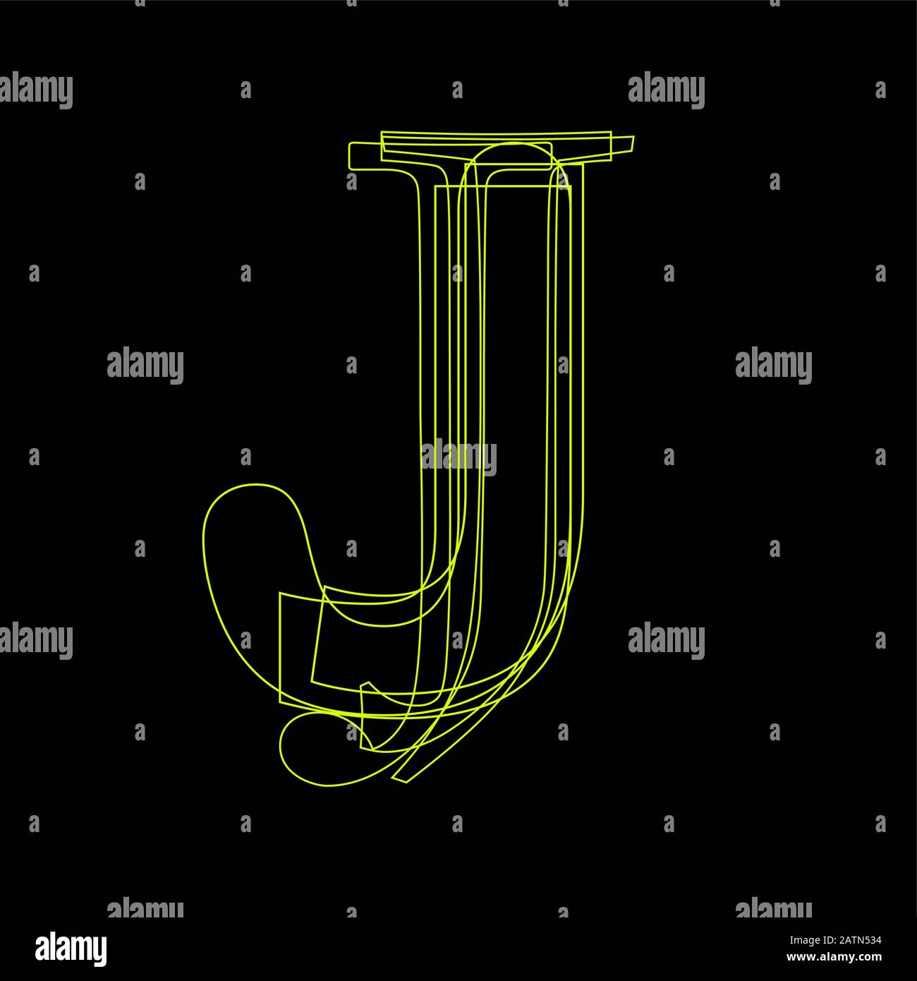 Vector sign linear fluorescent letter J, green light on black ...
