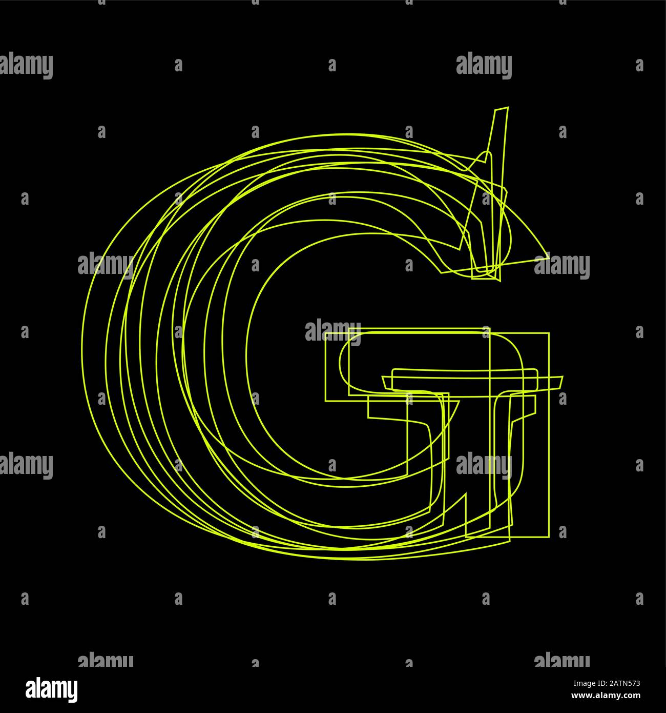 Vector sign linear fluorescent letter G, green light on black ...