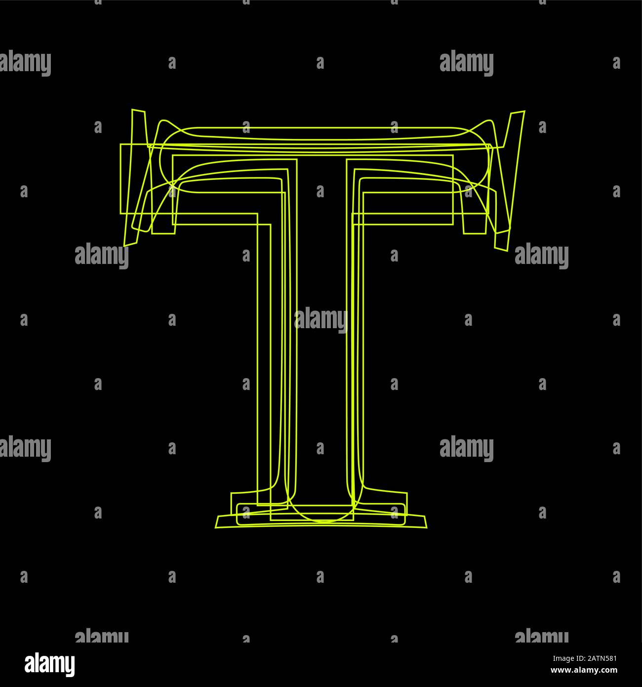 Vector sign linear fluorescent letter T, green light on black ...