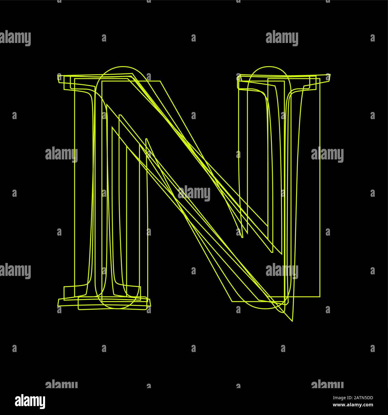 Vector sign linear fluorescent letter N, green light on black ...
