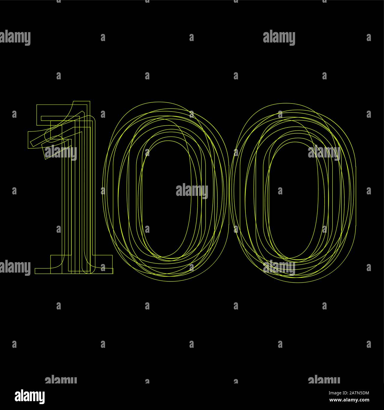 Vector sign linear fluorescent number 100, green light on black ...