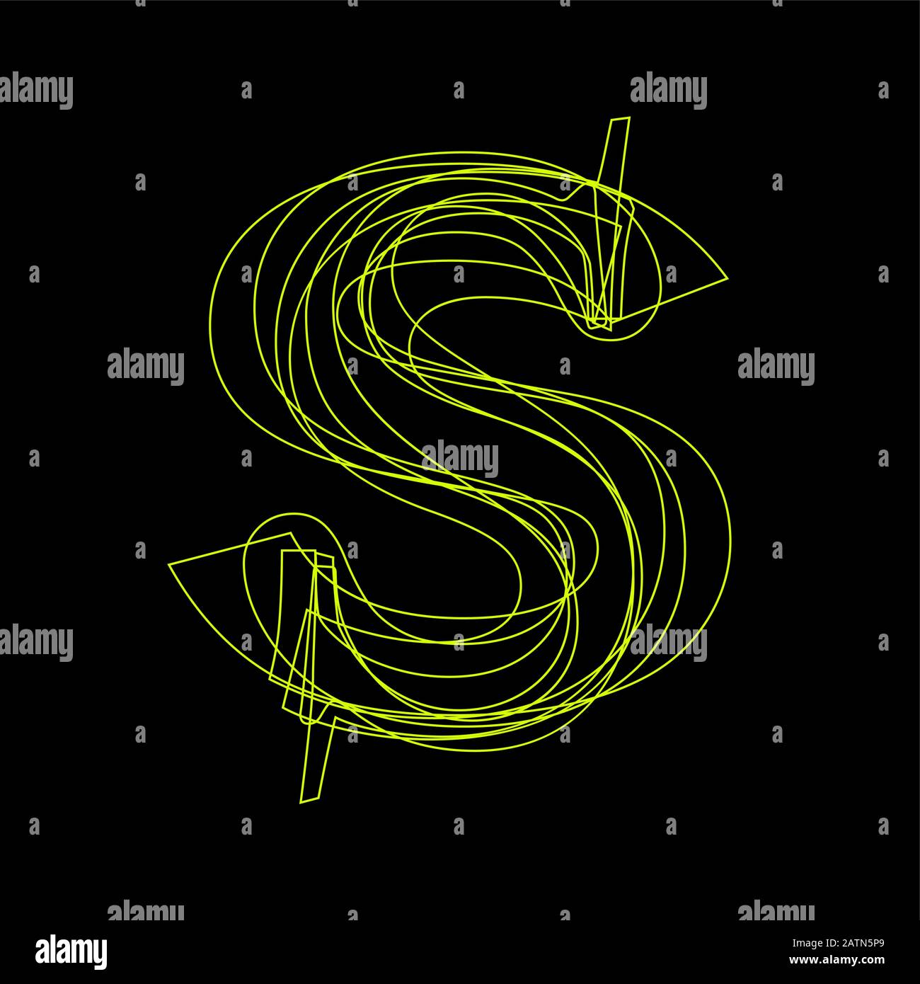 Vector sign linear fluorescent letter S, green light on black ...