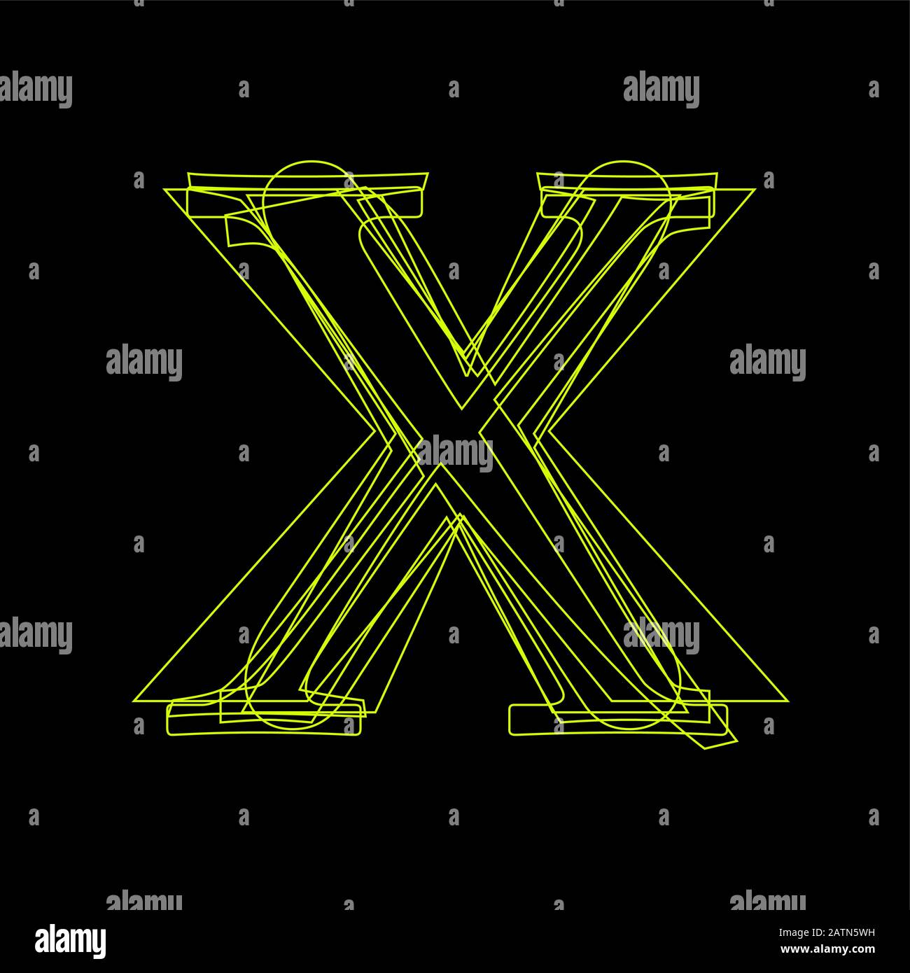 Vector sign linear fluorescent letter X, green light on black ...