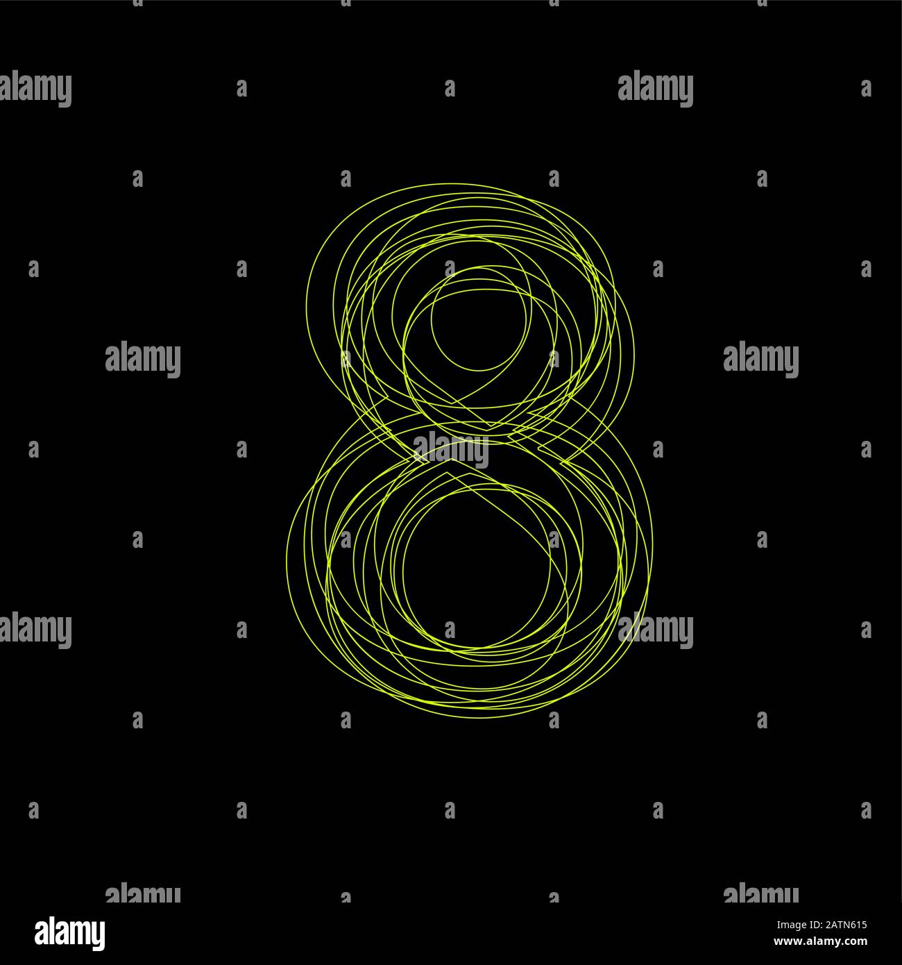 Vector sign linear fluorescent number 8, green light on black ...