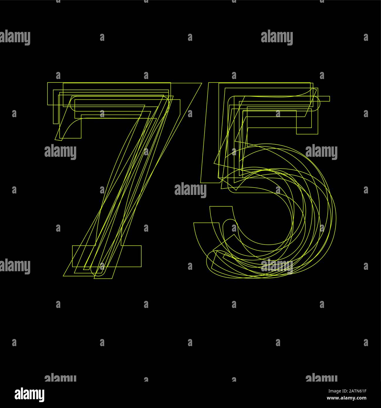 Vector sign linear fluorescent number 75, green light on black ...