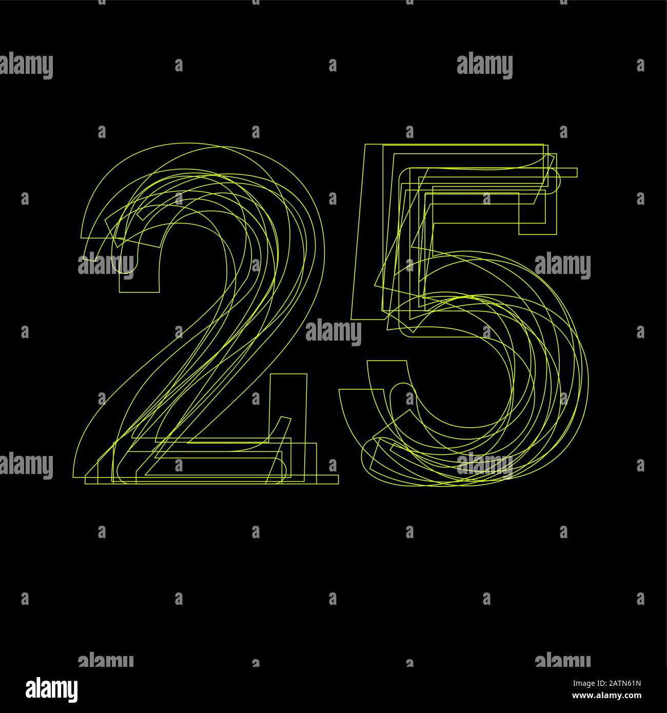 Vector sign linear fluorescent number 25, green light on black ...