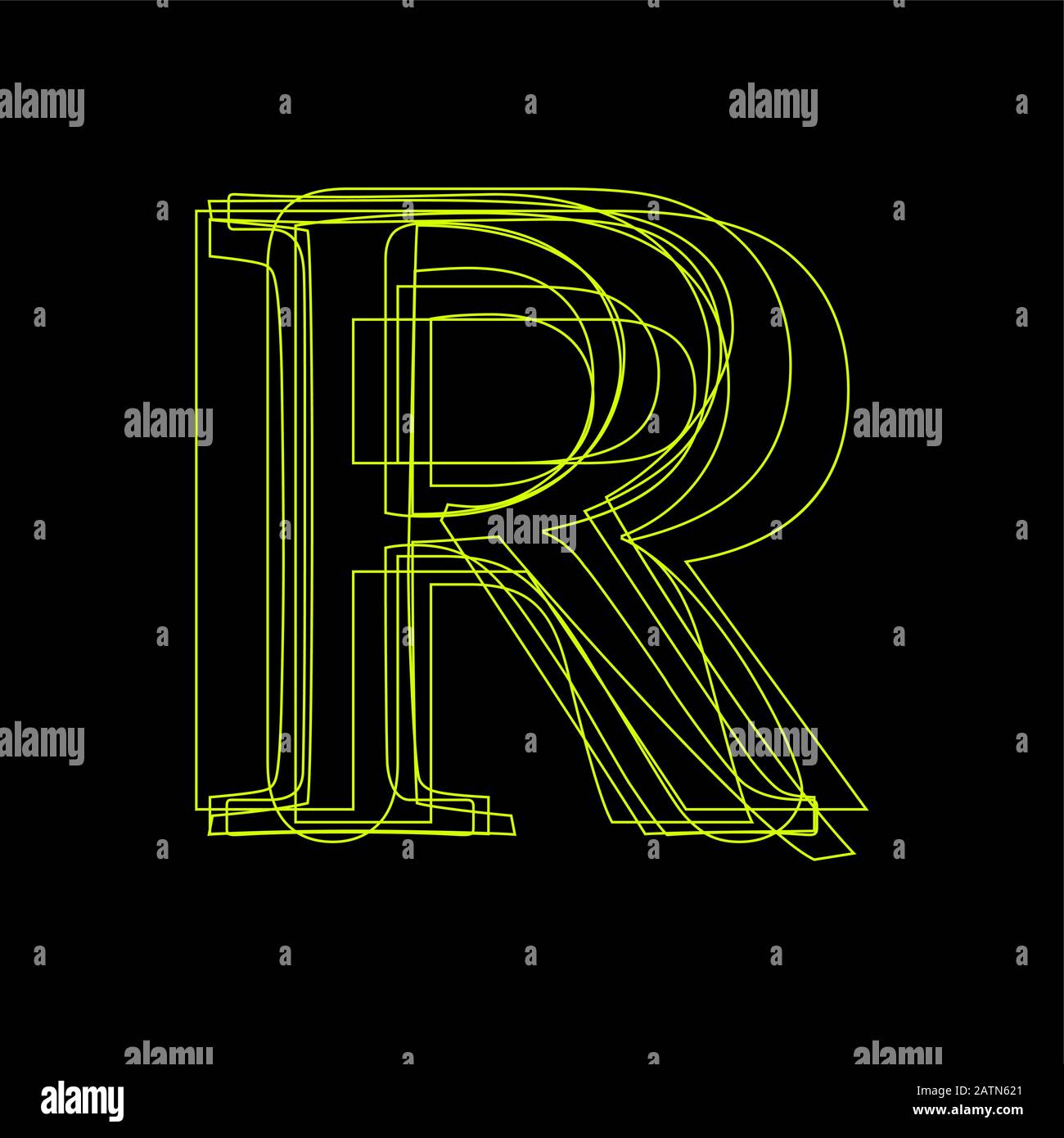 Vector sign linear fluorescent letter R, green light on black ...