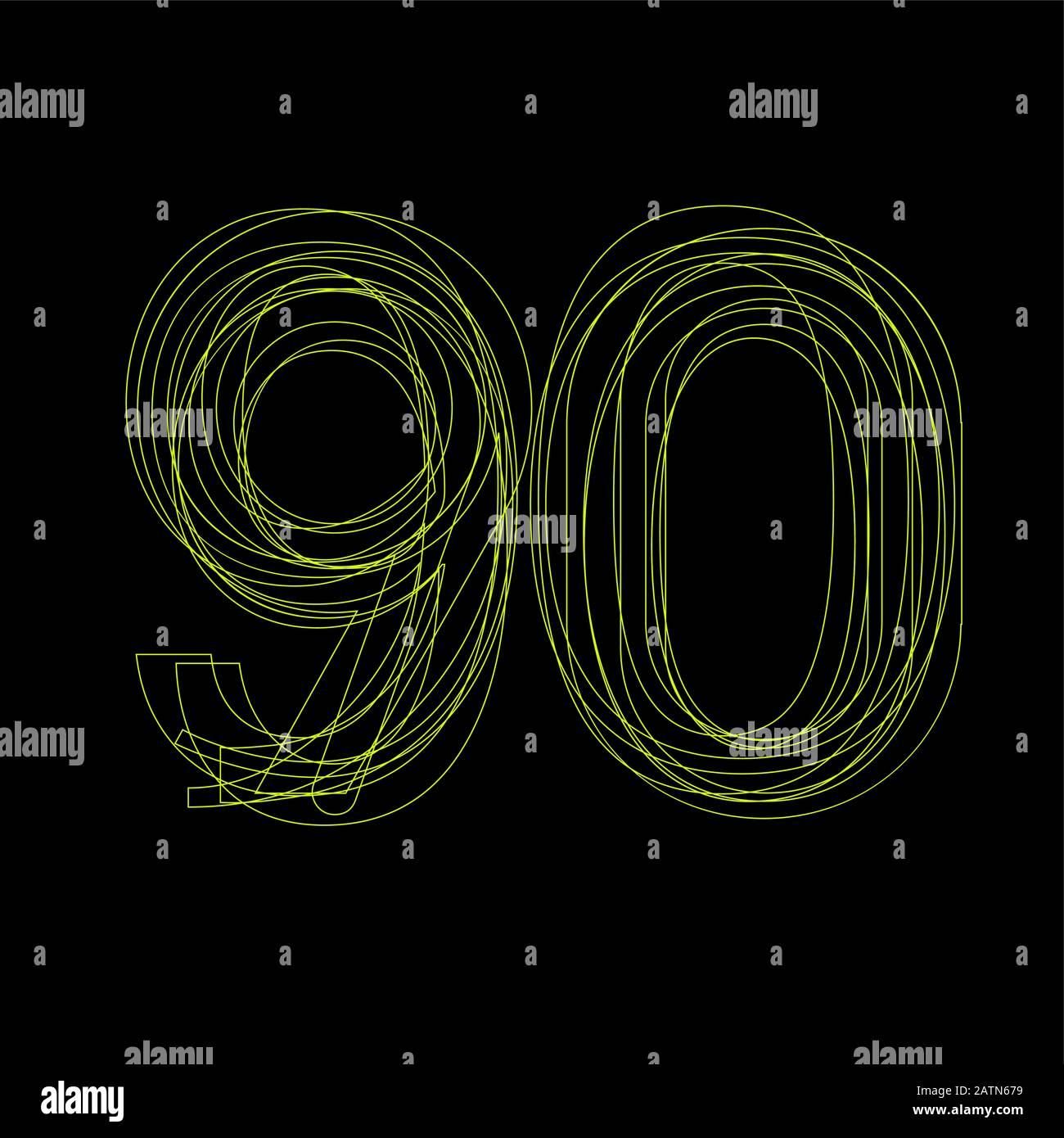 Vector sign linear fluorescent number 90, green light on black ...