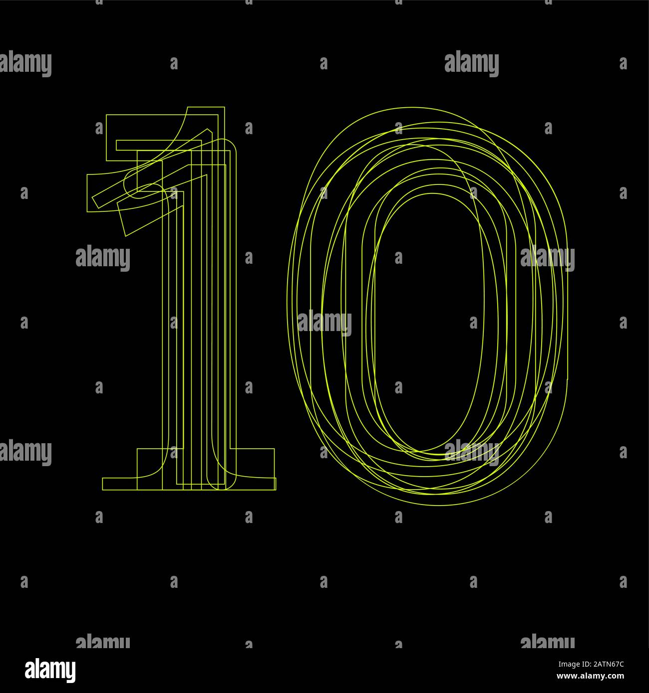 Vector sign linear fluorescent number 10, green light on black ...