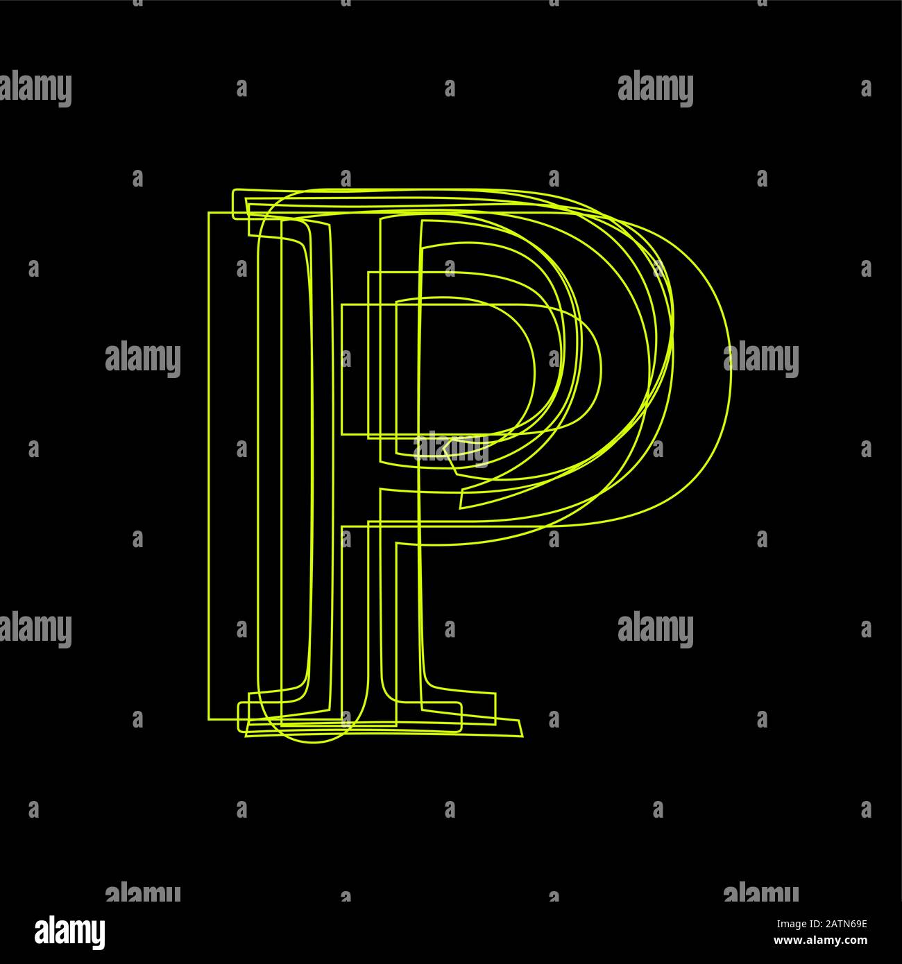 Vector sign linear fluorescent letter P, green light on black ...