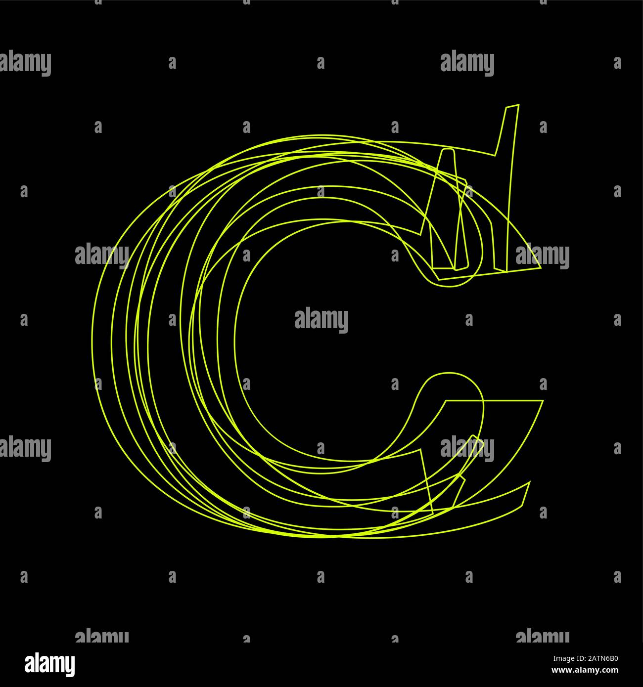 Vector sign linear fluorescent letter C, green light on black ...