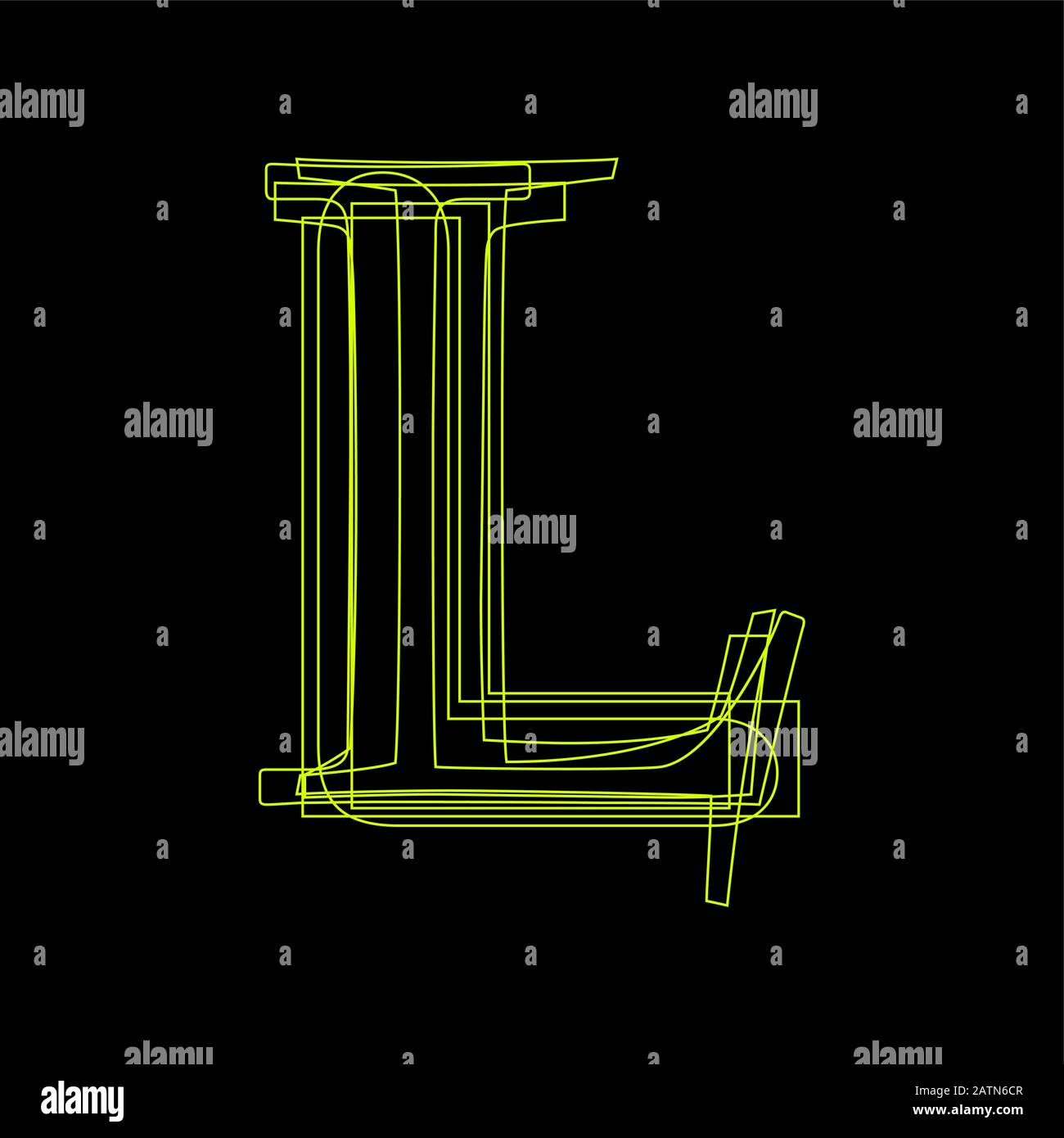 Vector sign linear fluorescent letter L, green light on black ...