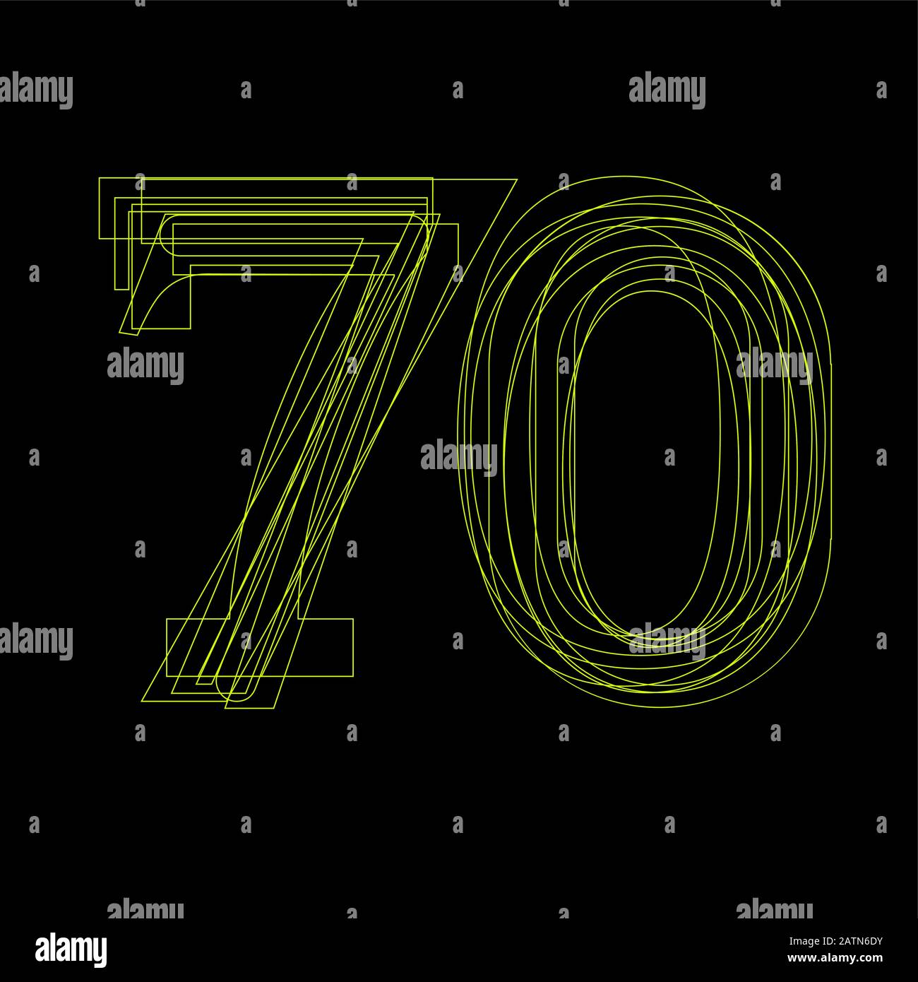 Vector sign linear fluorescent number 70, green light on black ...