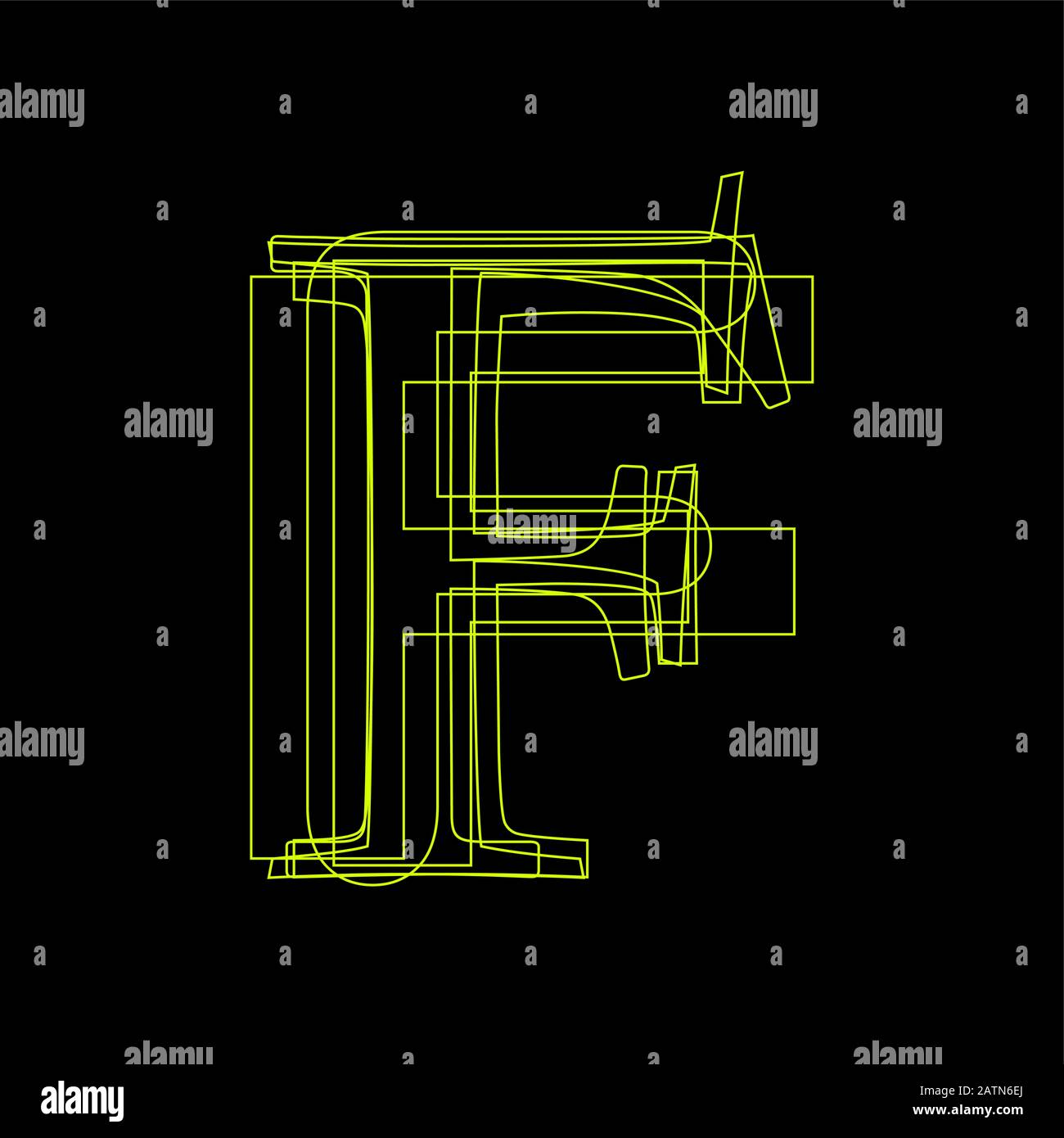 Vector sign linear fluorescent letter F, green light on black ...