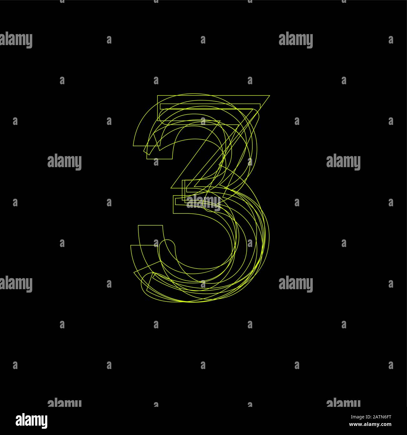 Vector sign linear fluorescent number 3, green light on black ...