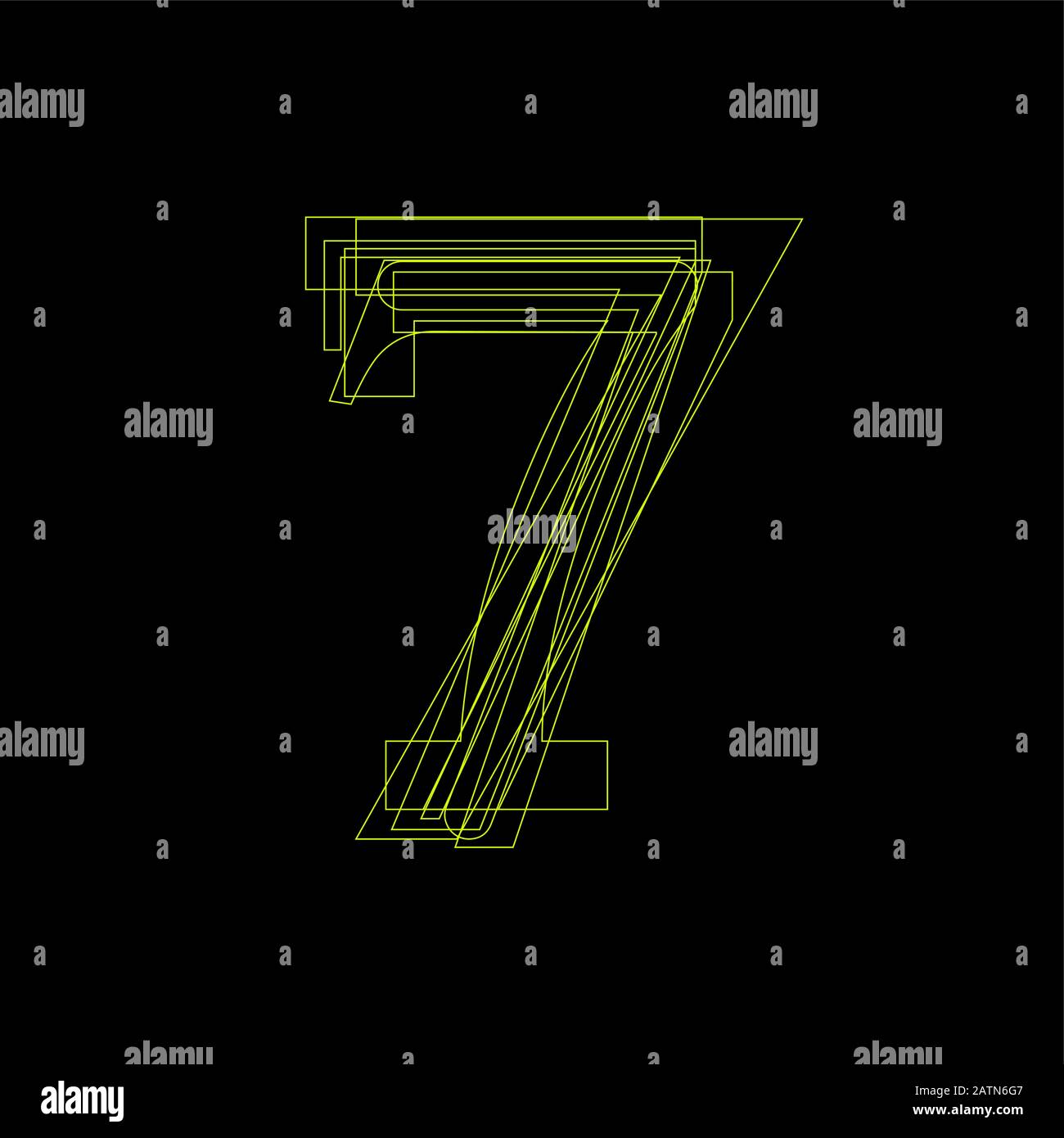 Vector sign linear fluorescent number 7, green light on black ...