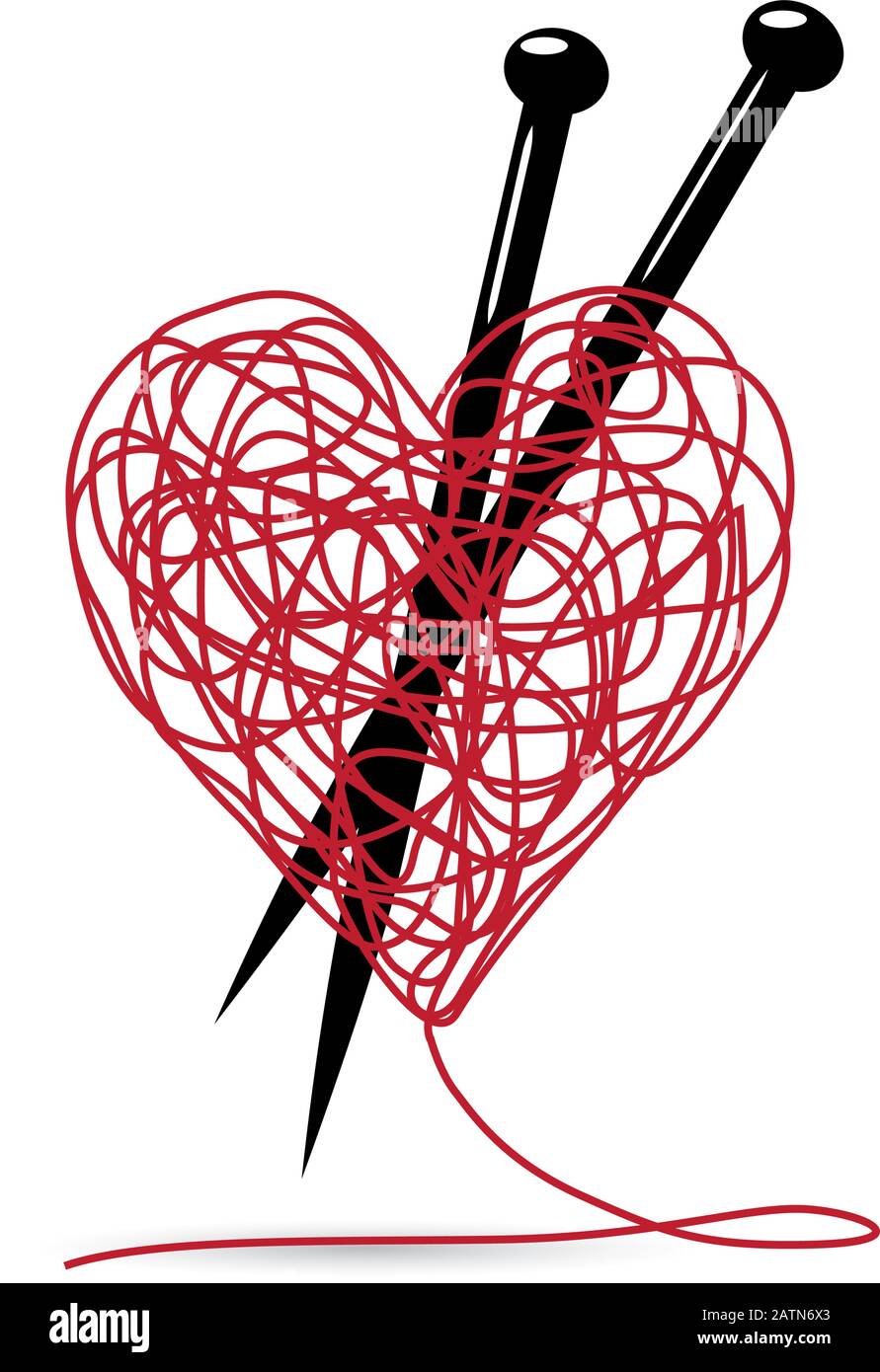 Vector sign ball of yarn, heart shaped. knitting tools. making love ...