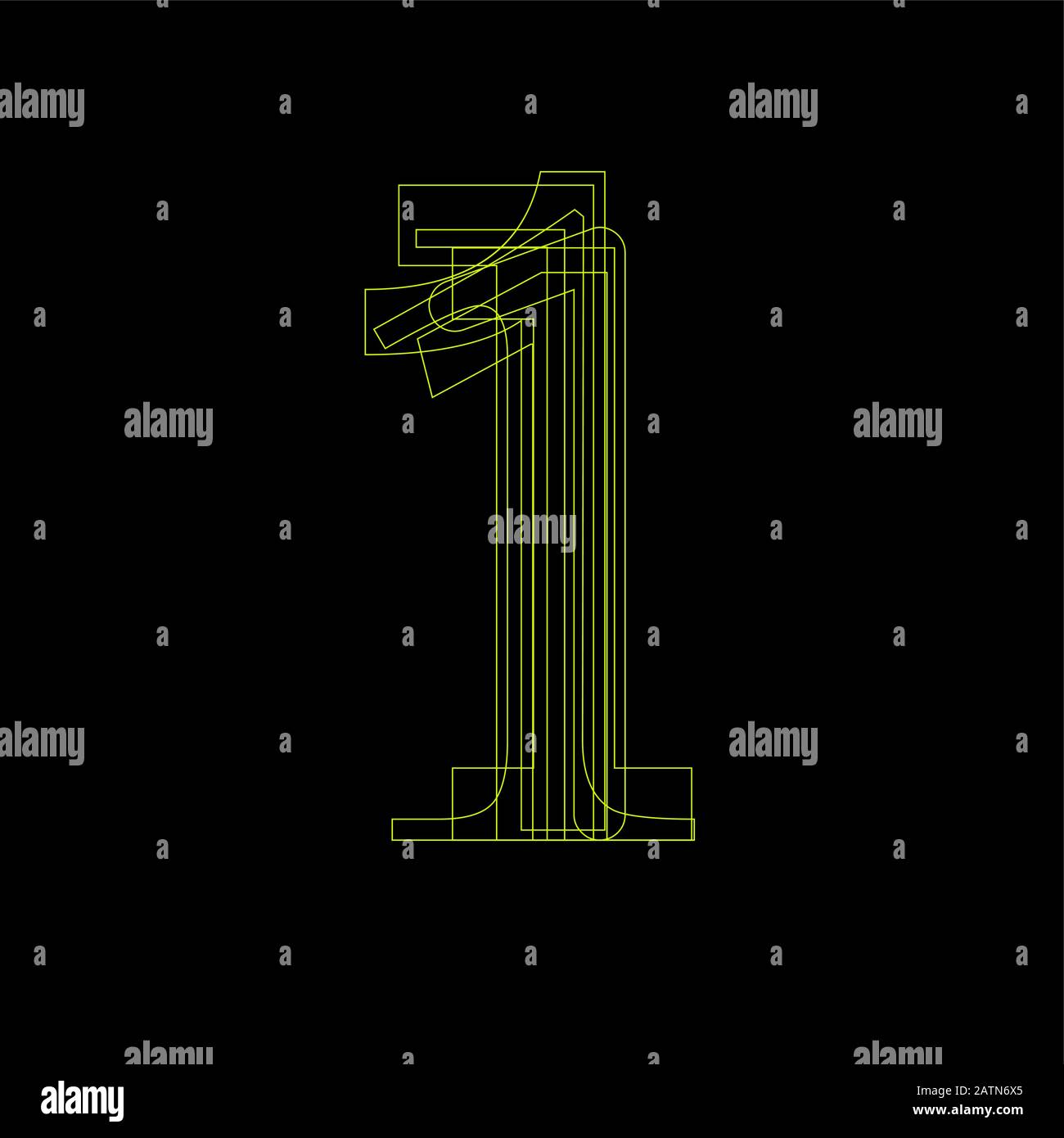 Vector sign linear fluorescent number 1, green light on black ...