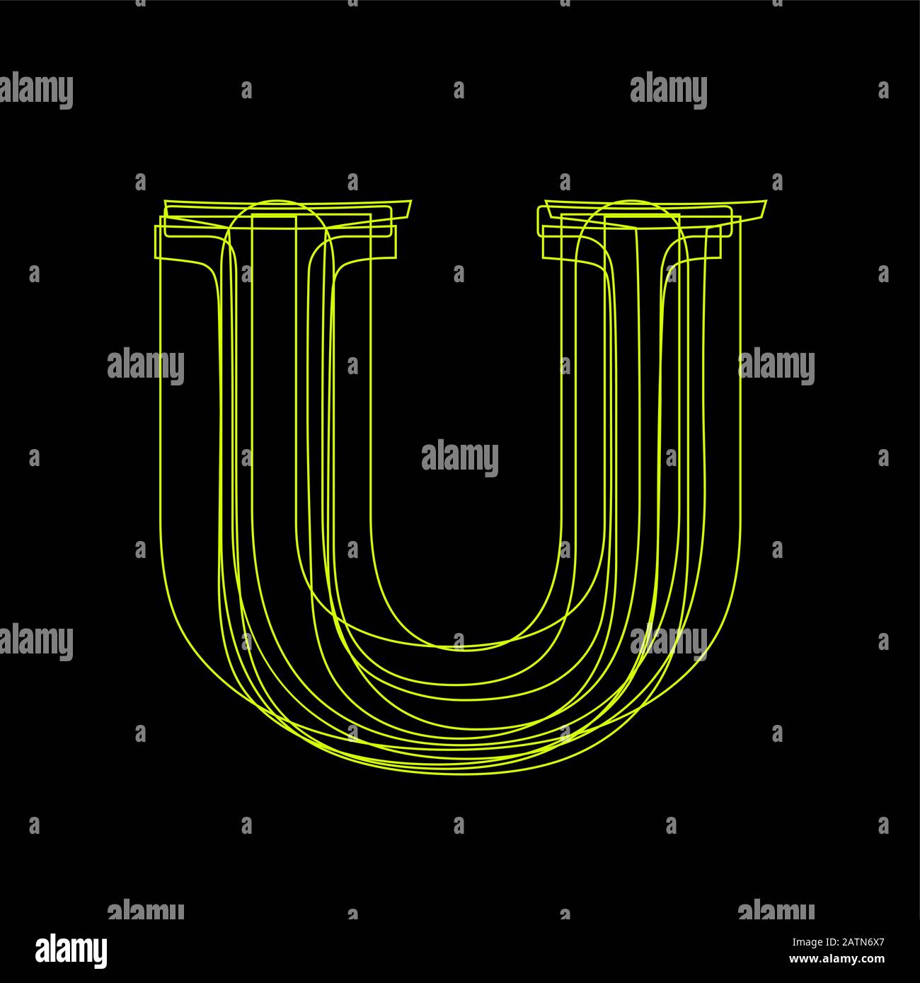 Vector sign linear fluorescent letter U, green light on black ...