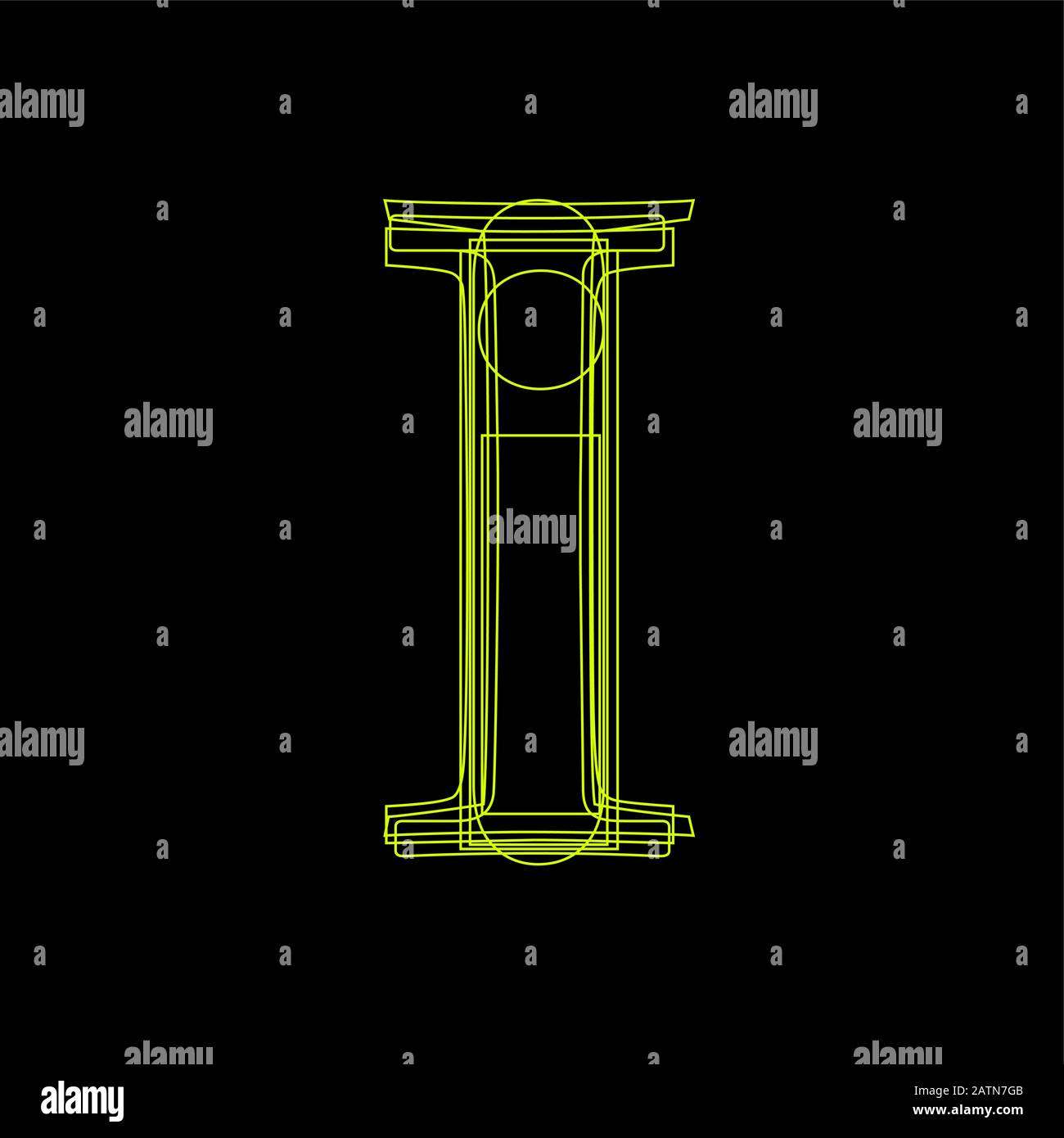 Vector sign linear fluorescent letter I, green light on black ...