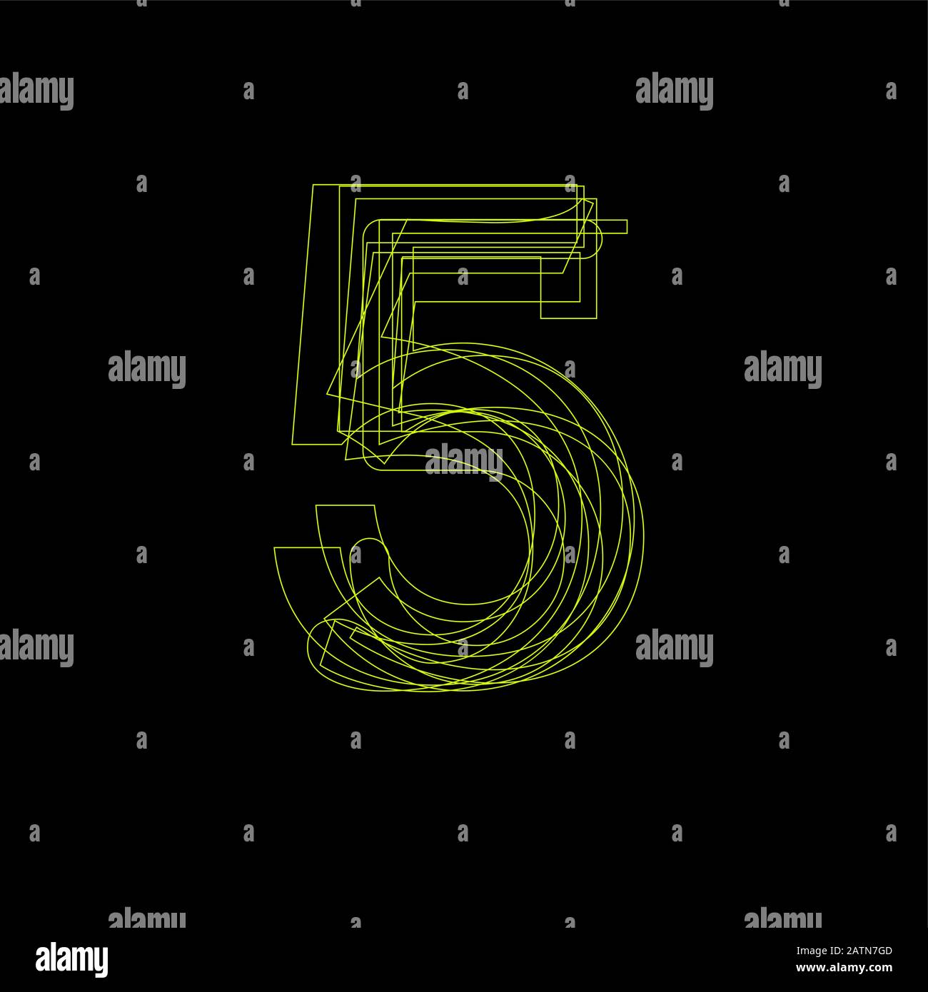 Vector sign linear fluorescent number 5, green light on black ...