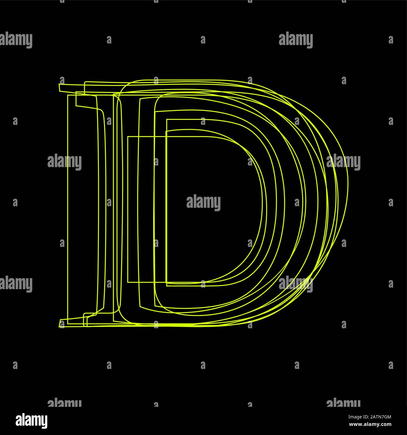 Vector sign linear fluorescent letter D, green light on black ...