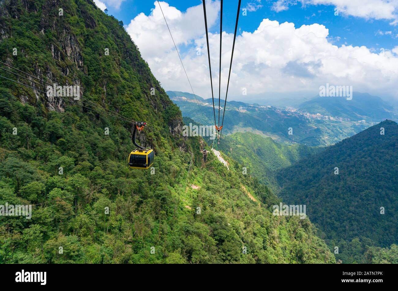 Cable car in the mountain. Picturesque adventure landscape. Nature ...