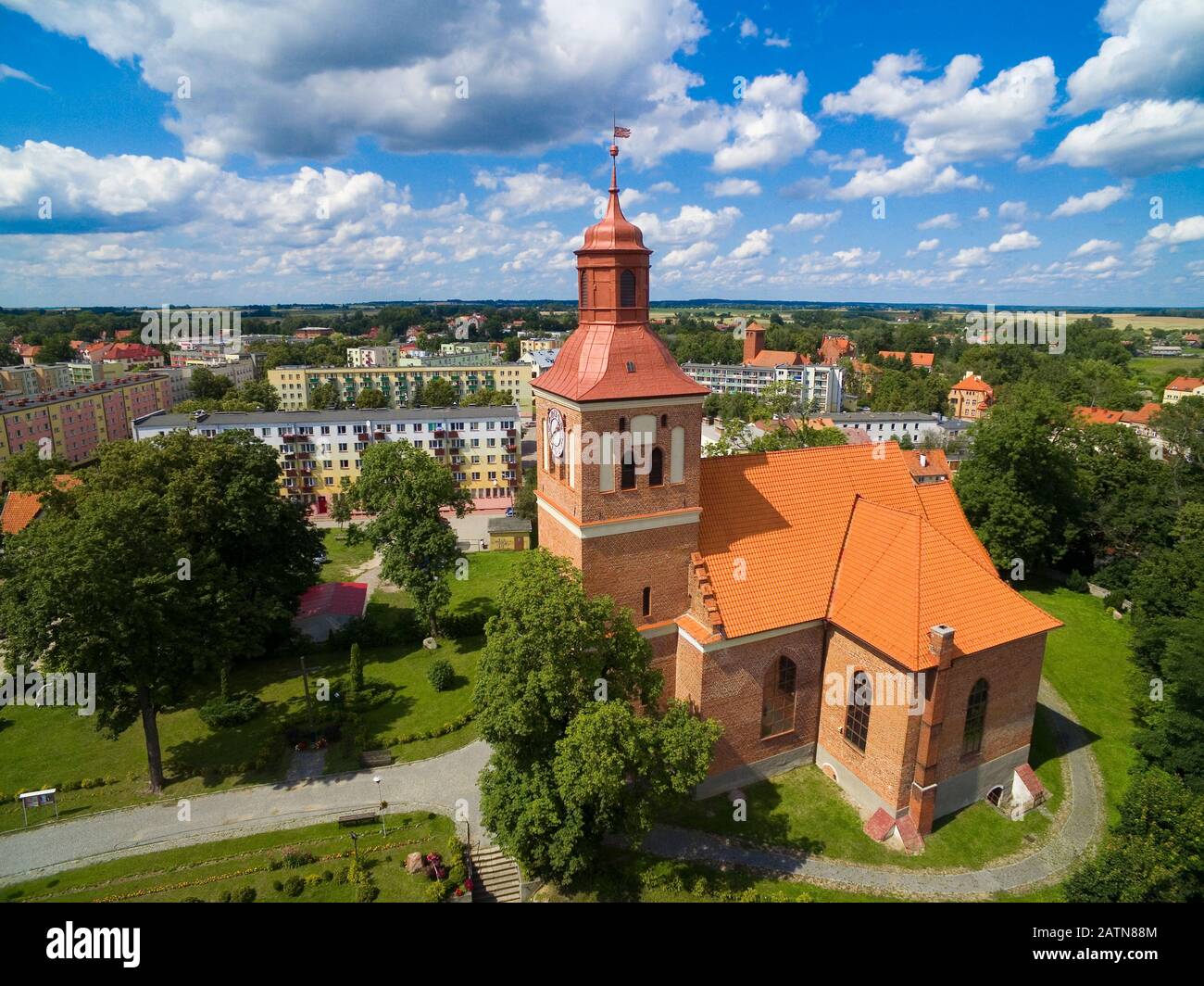 Aerial view of Wegorzewo town, Poland (former Angerburg, East Prussia ...