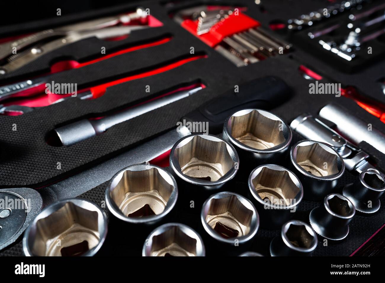 Professional work tools set for technicians in a stylish box Stock ...