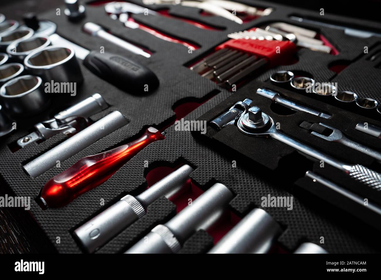 Professional work tools set for technicians in a stylish box Stock ...