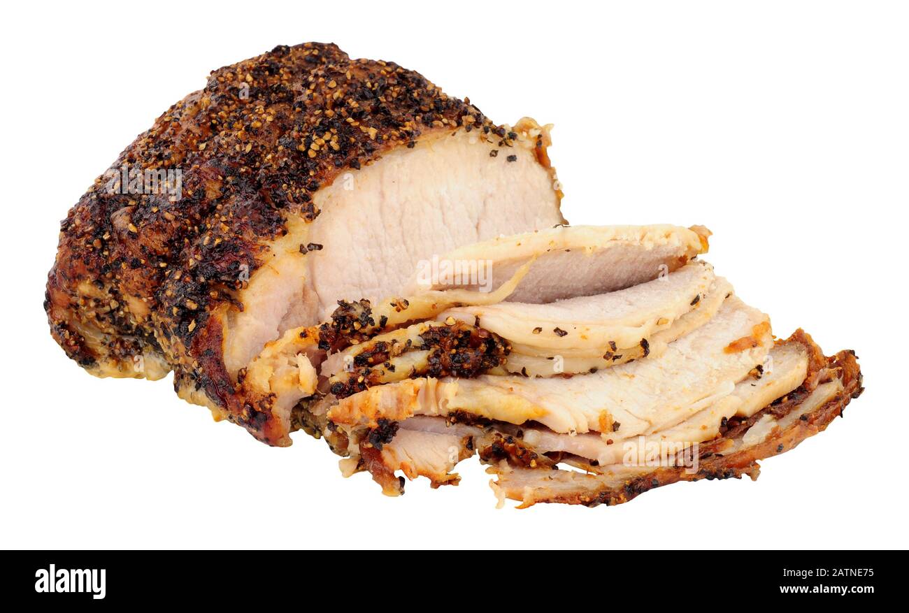 Roasted peppered pork joint isolated on a white background Stock Photo ...