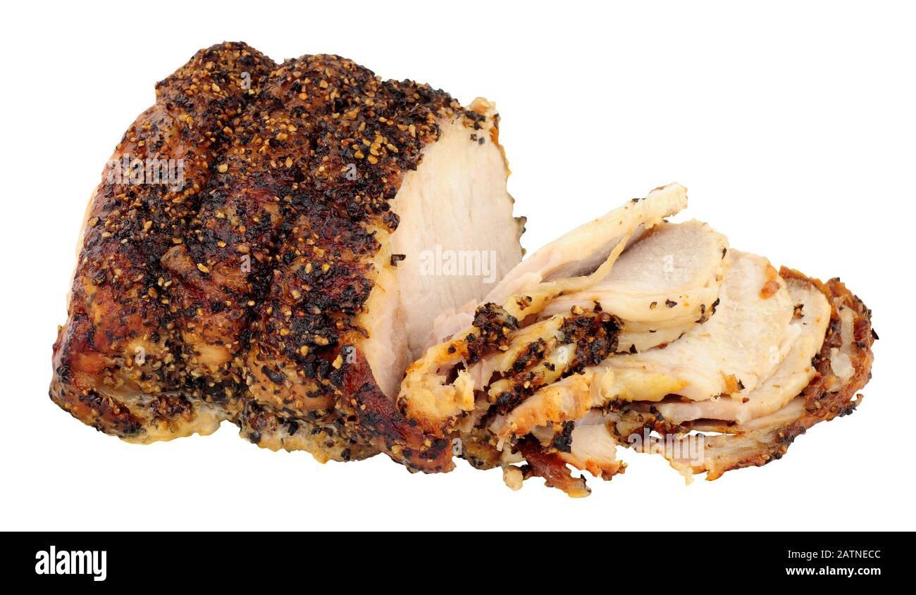 Roasted peppered pork joint isolated on a white background Stock Photo ...
