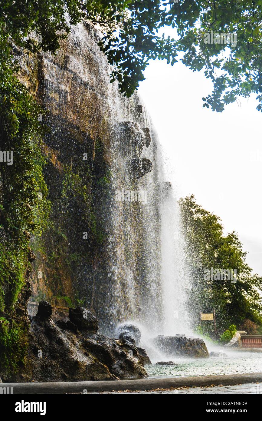 Nice, France. Waterfall in Parc de la Colline du Chateau. Scenery view ...