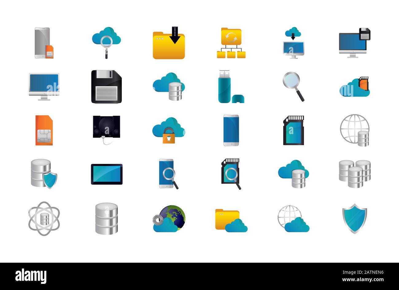 Icon set design, Digital technology communication social media internet ...