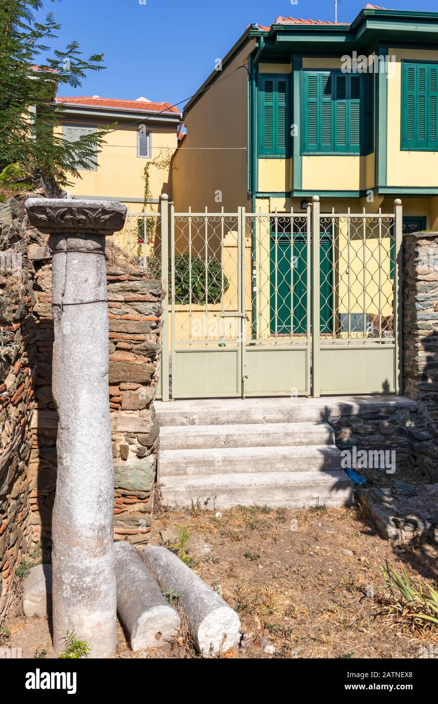 THESSALONIKI, GREECE - SEPTEMBER 22, 2019: Typical street and building at Ano Poli (Upper Town ...