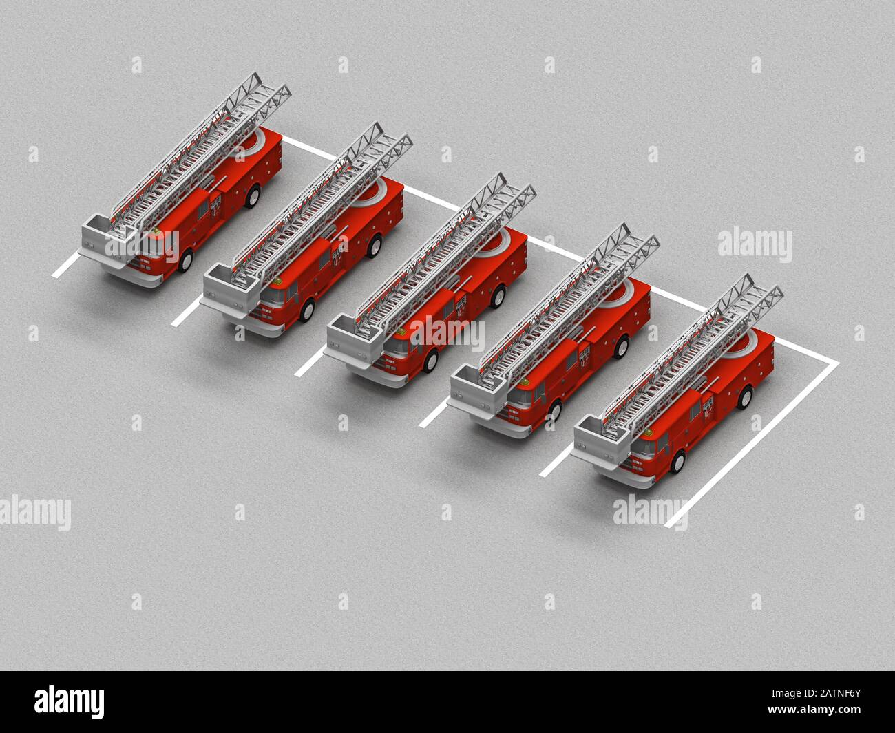 parking with group fire trucks. 3d rendering Stock Photo - Alamy