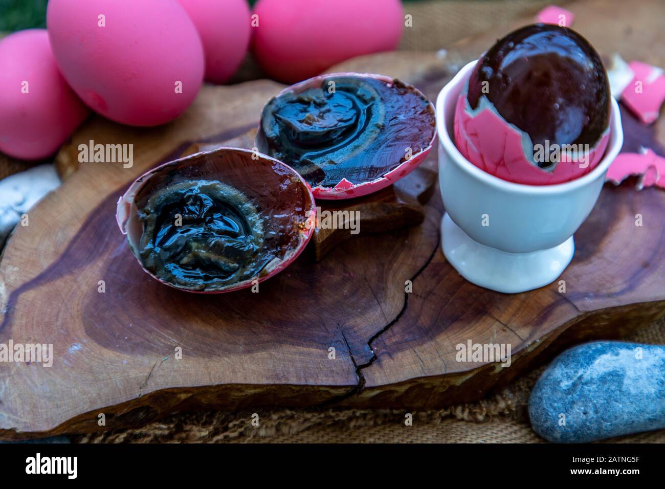 Asian Traditional Food, Pink Century eggs (Pidan Eggs) also known as ...