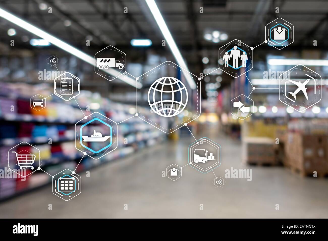 Logistics and transportation concept on supermarket background Stock ...