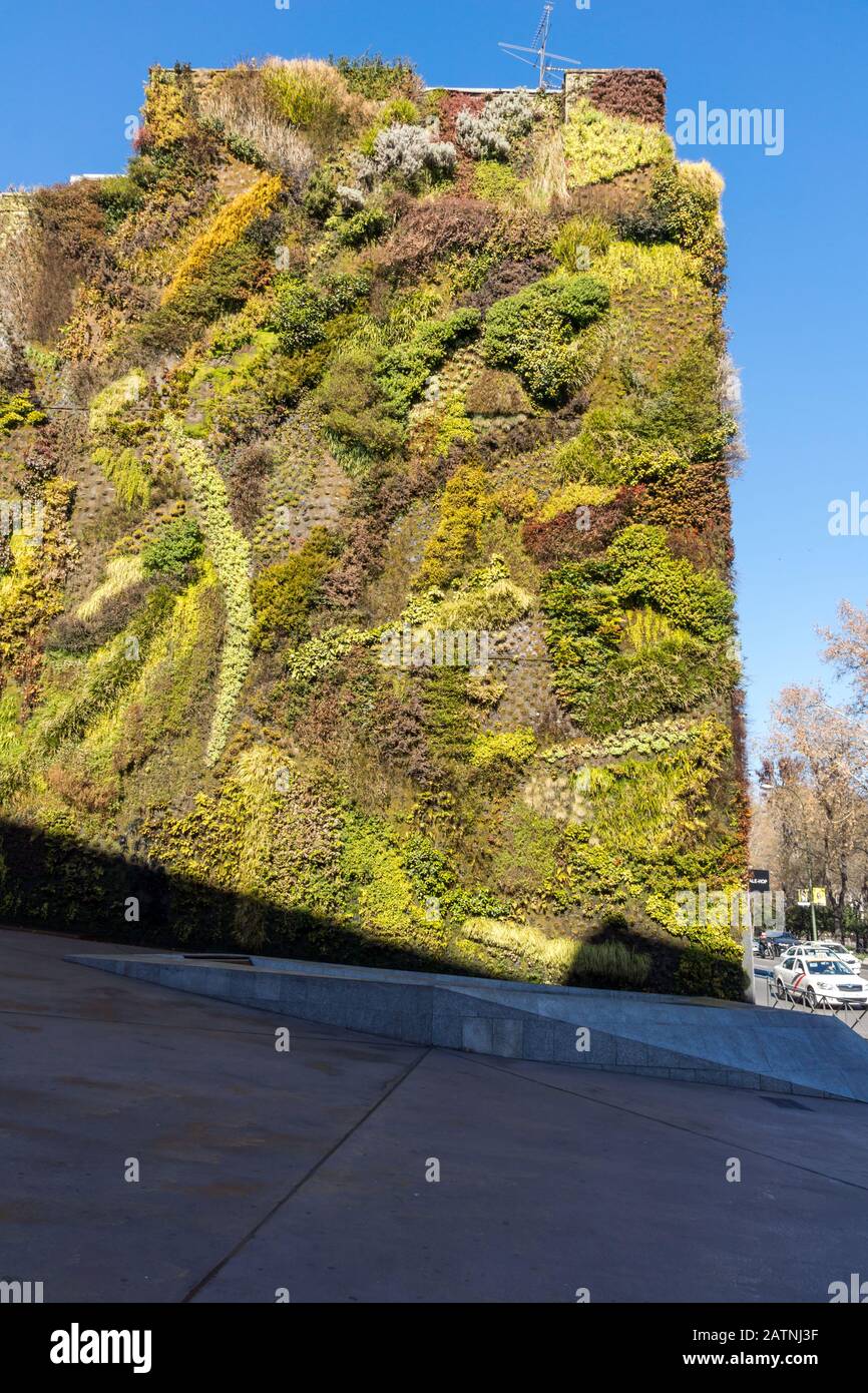 MADRID, SPAIN - JANUARY 22, 2018: Vertical garden wall and CaixaForum ...