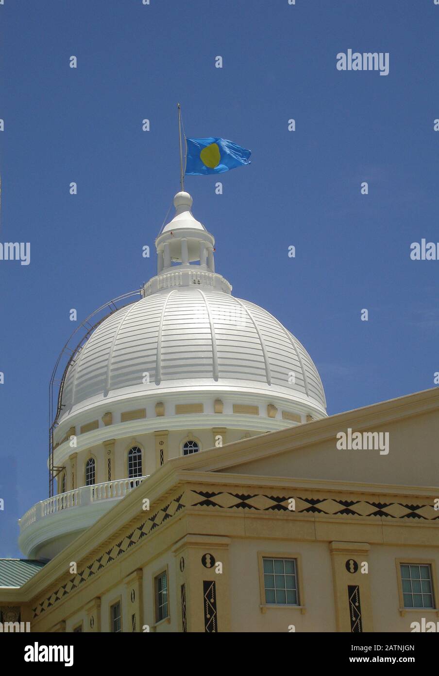 Top view of the dome of the Capitol Building in Melekeok, Palau, with ...