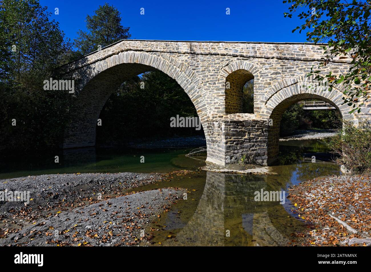 View of the traditional stone bridge of Ziaka near Grevena in ...