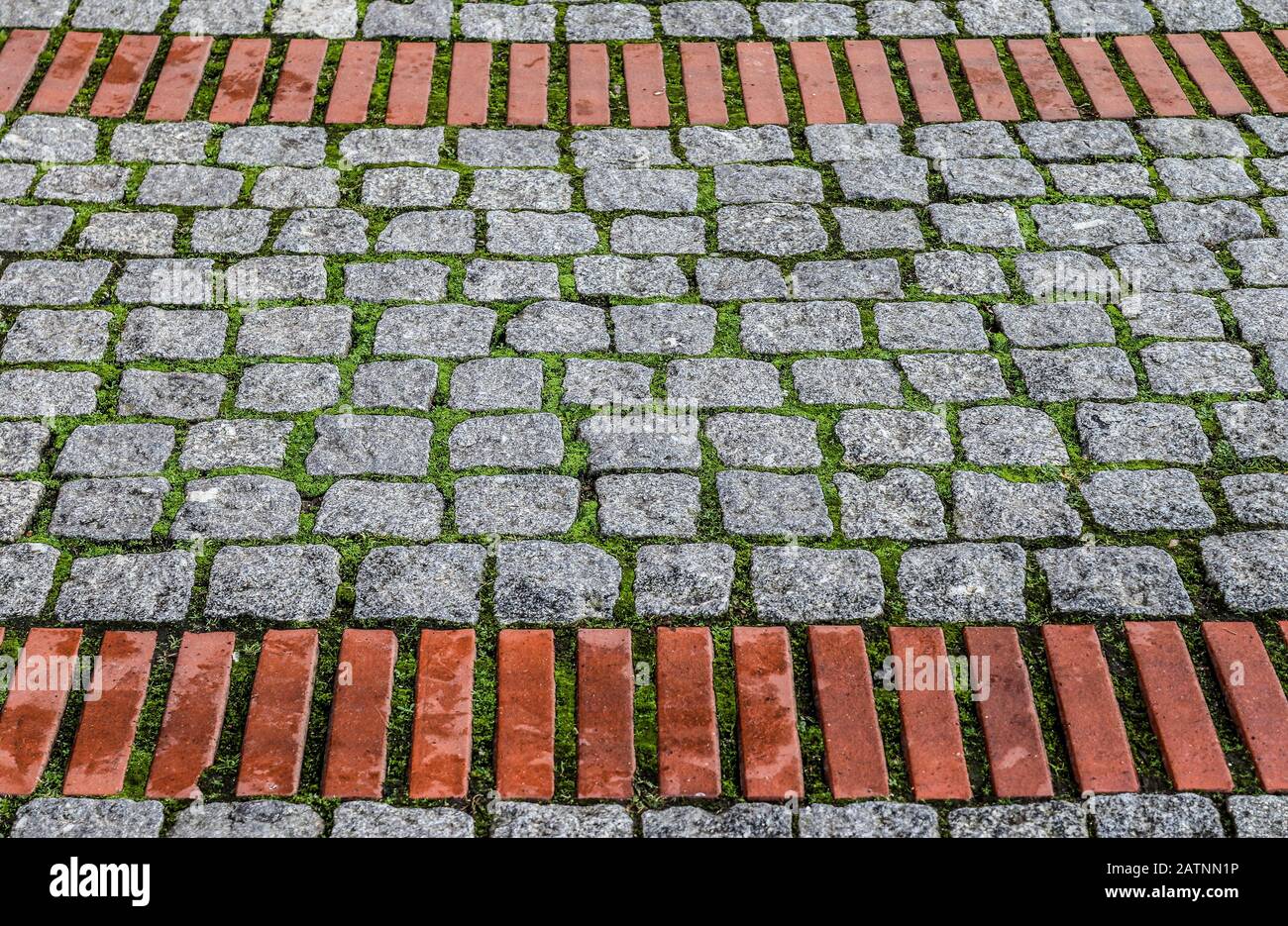 Detailed close up on old cobblestone roads in urban areas and old towns ...