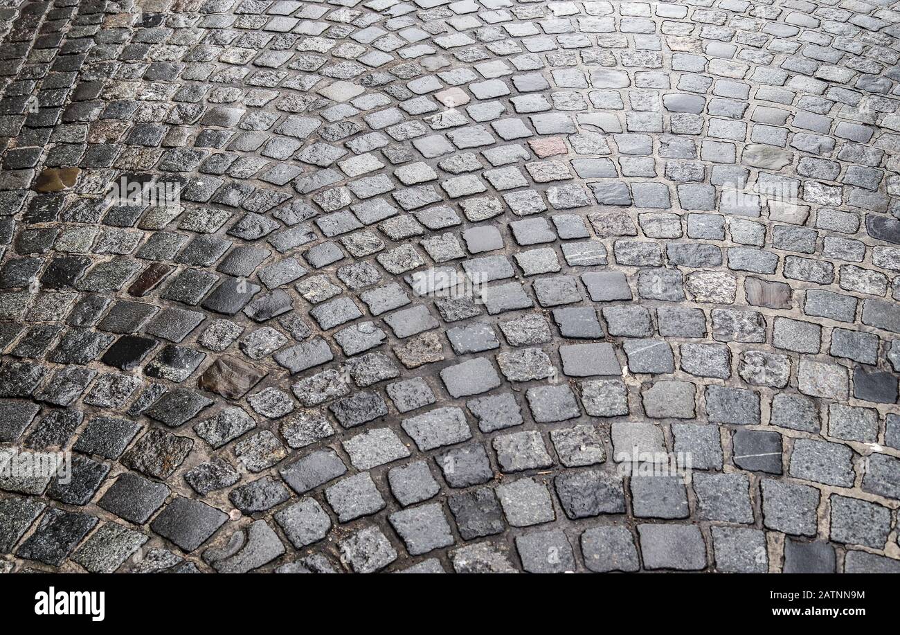 Detailed close up on old cobblestone roads in urban areas and old towns ...
