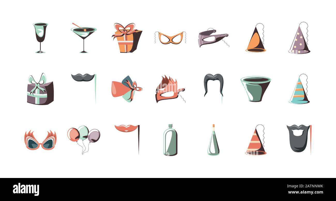 Icon set design, Party celebration event happy birthday holiday ...