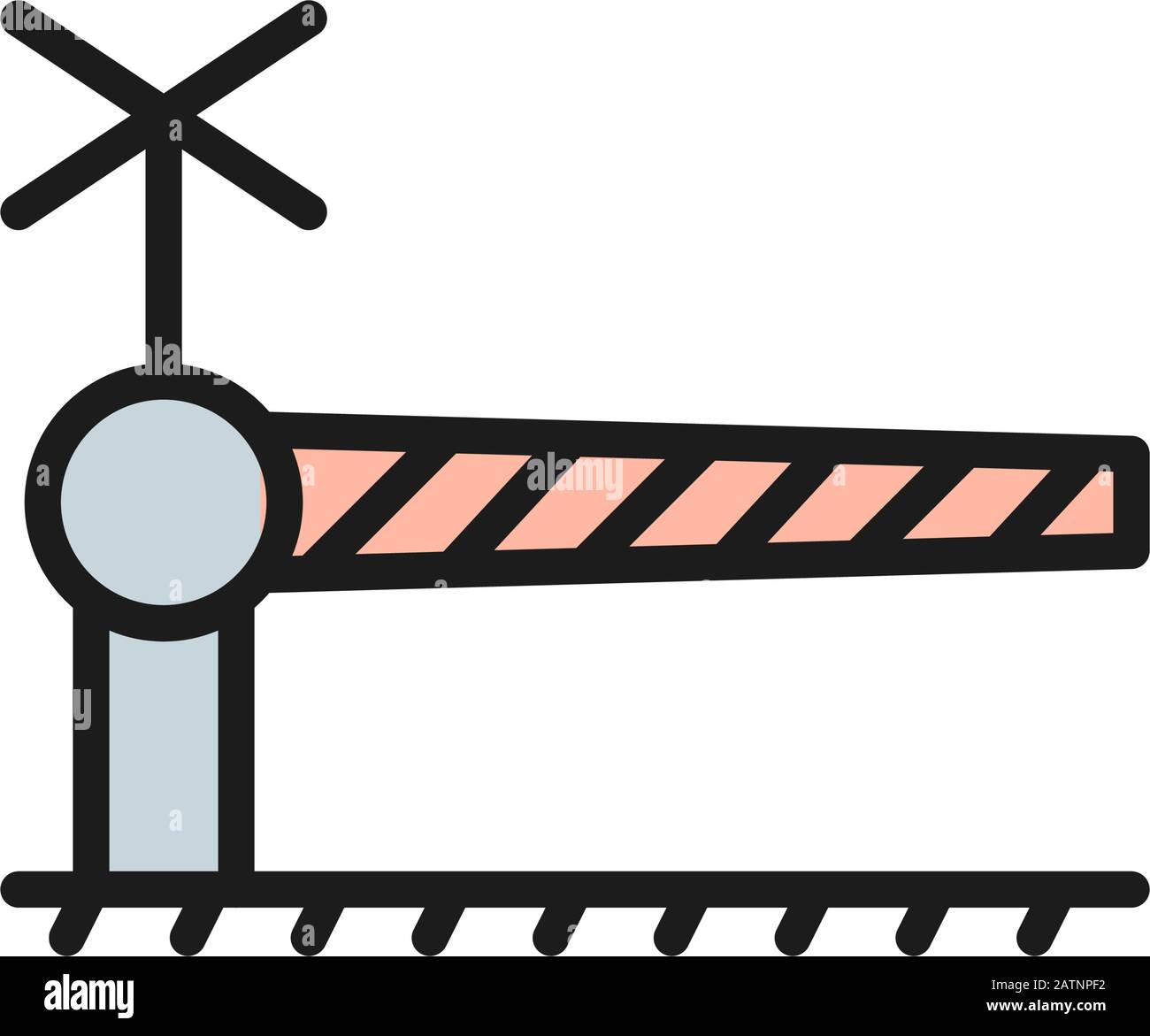 Railroad crossing with barrier, security gate flat color line icon ...