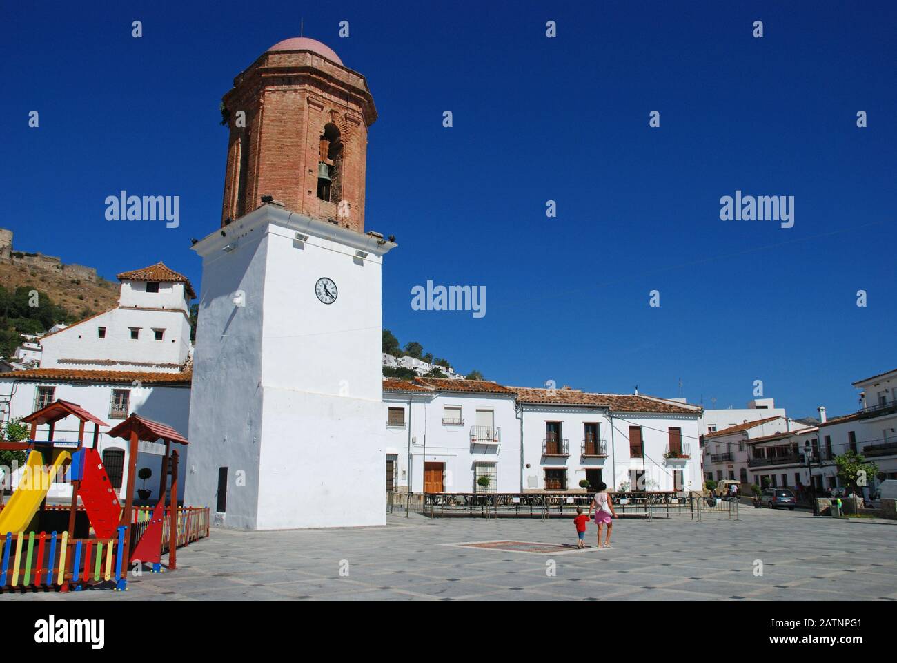 Bell tower in the town square, Jimena de la Frontera, Andalucia, Spain ...
