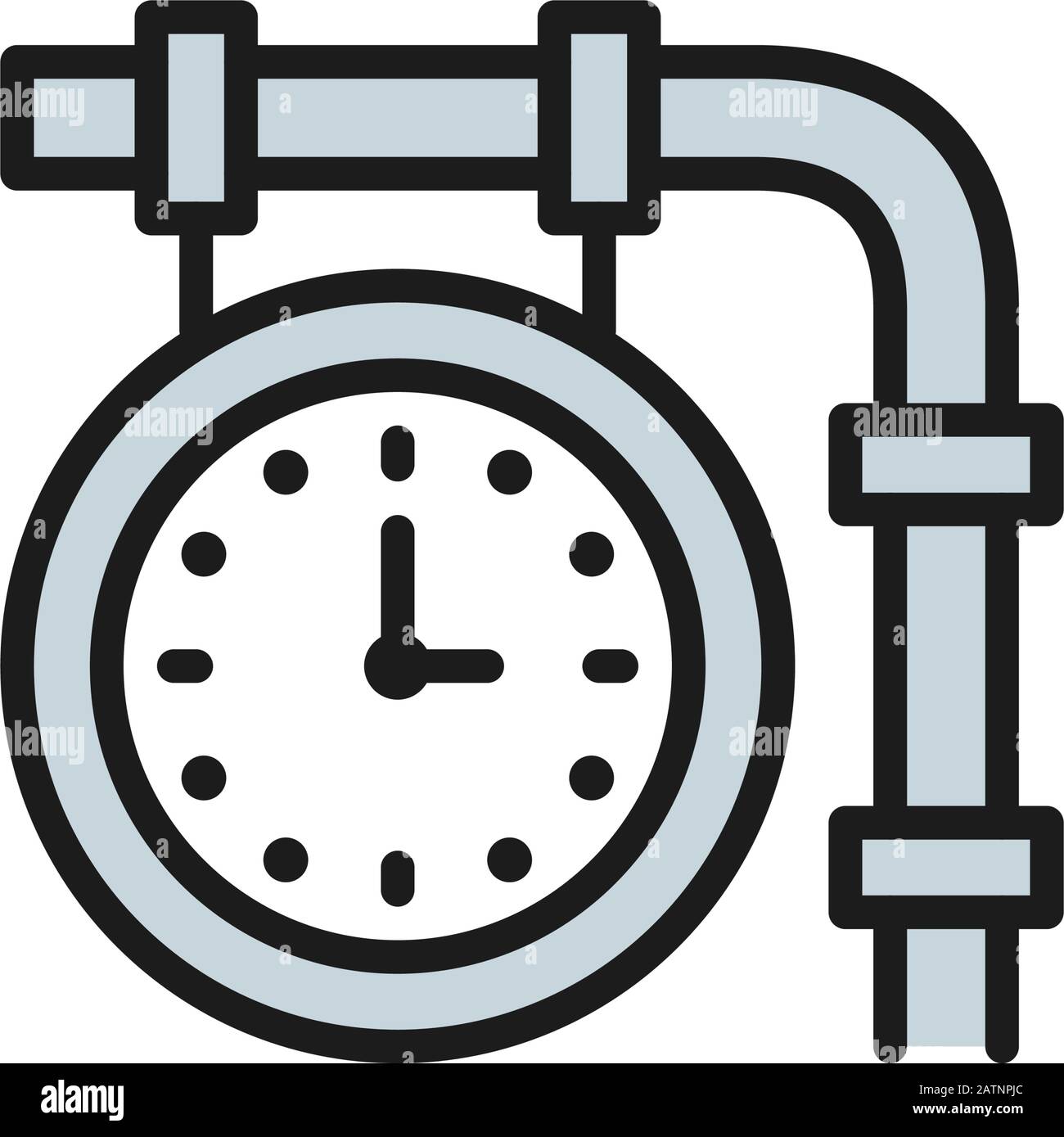 Train station clock, railroad platform time flat color line icon Stock ...